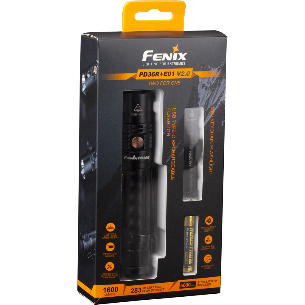 Fenix PD36R Flashlight 1600 Lumen w/ E01 V2.0 Light - Keystone Outdoors